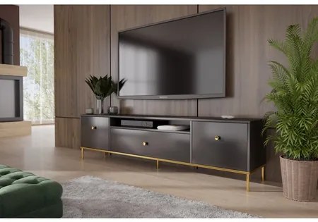 Televizní stolek RTV Mell 180 cm -  zlaté nohy Bílá