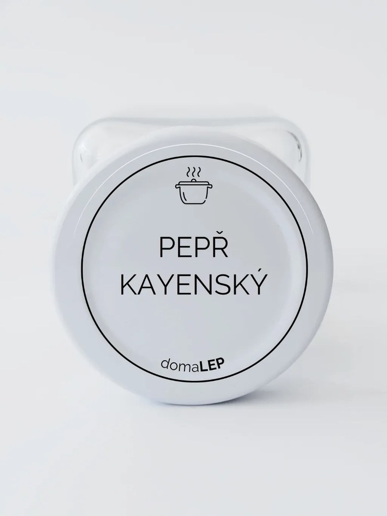 Samolepka na kořenky PEPŘ KAYENSKÝ průhledná 5 cm základní písmo