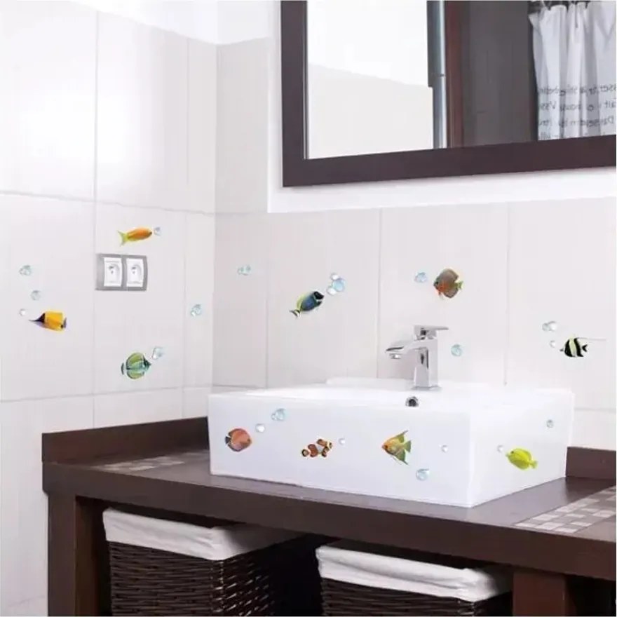 Crearreda Samolepicí dekorace, barevné rybičky, 1 arch, 15 x 31 cm