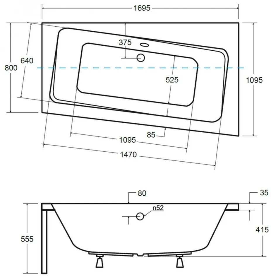 BESCO Asymetrická vana ASTI Nožičky k vaně - S nožičkami, Rozměr vany - 170 × 110 cm, Způsob provedení - Pravé VANAST17P+OLVPINOZSTELWD