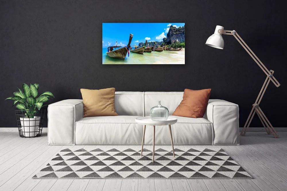 Obraz na plátně Loďka Moře Pláž Krajina 100x50 cm