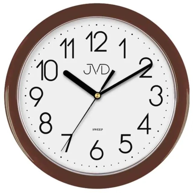 JVD Hnědé plastové nástěnné netikající tiché hodiny JVD sweep HP612.16