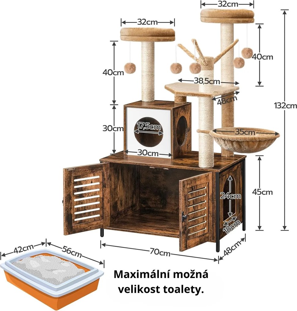 Škrabadlo pro kočky Vasagle Selly 132 cm s toaletou hnědé