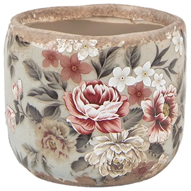 Zelený keramický dekorační květináč s květy Floria XS - Ø 8*7 cm