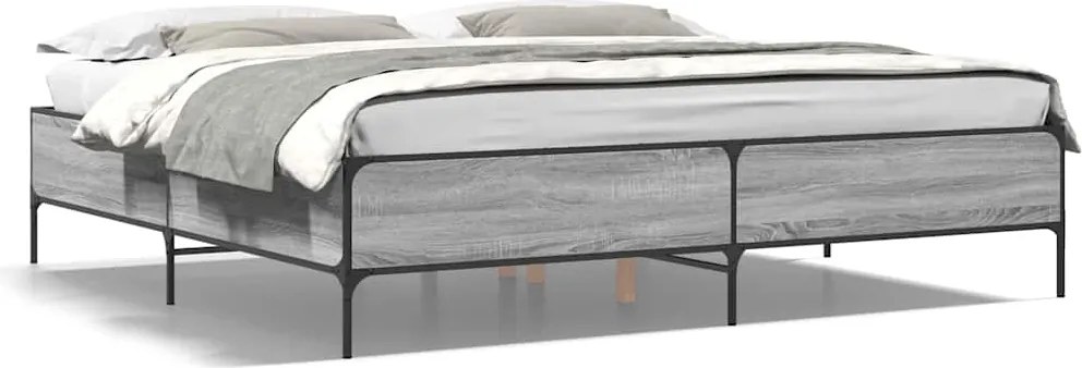 Rám postele šedý sonoma 200 x 200 cm kompozitní dřevo a kov 3279780