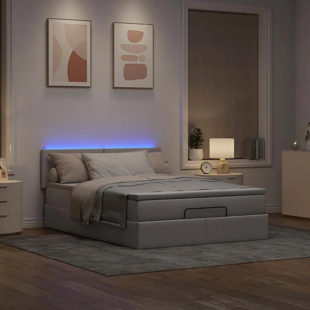 Osmanská postel s matrací &amp; LED Taupe 140x200 cm Látka 3312233
