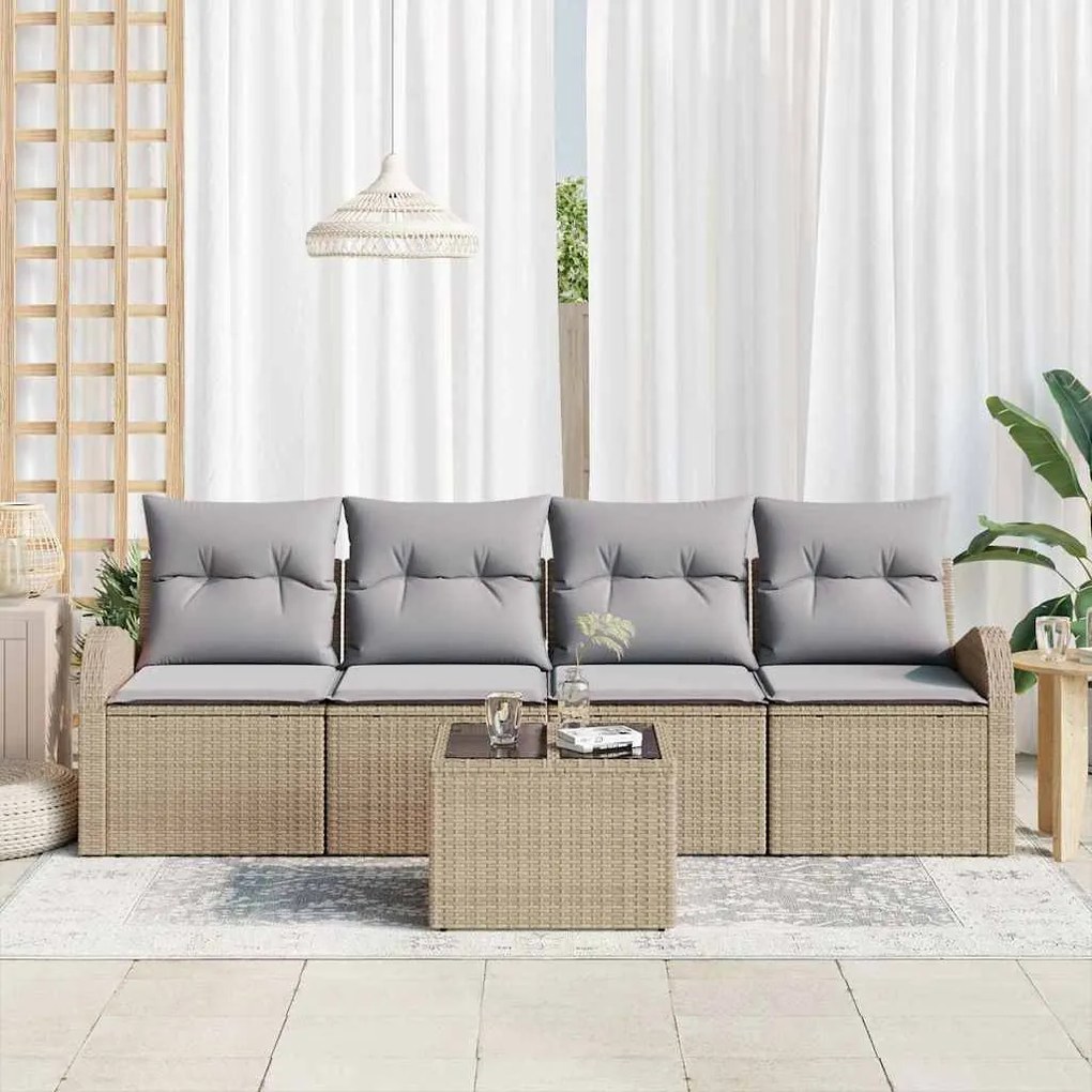 Sada zahradních pohovek 5 pcs 4-Seater Beige a šedá polyratan 3354579