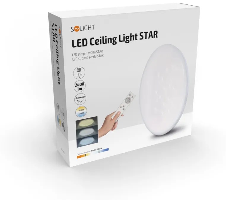 Solight LED stropní světlo Star, kulaté, 24W, 2400lm, dálkové ovládání, 37cm