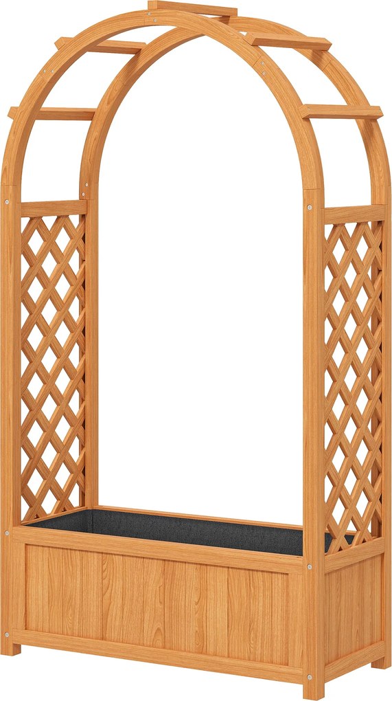 Vyvýšený záhonový truhlík s mříží, zakřivená střecha mřížového květináče dřevo 83 x 36 x 145 cm světle hnědá barva