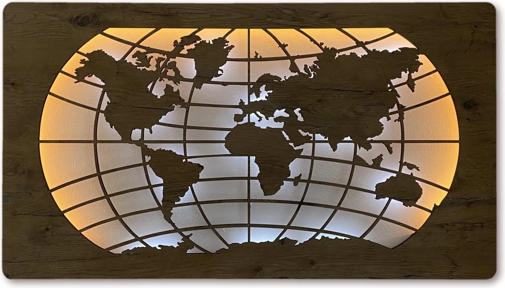 Li-Go "Mapa světa rovnoběžky" světelný obraz 230V 110x60 cm provedení povrchu: dub