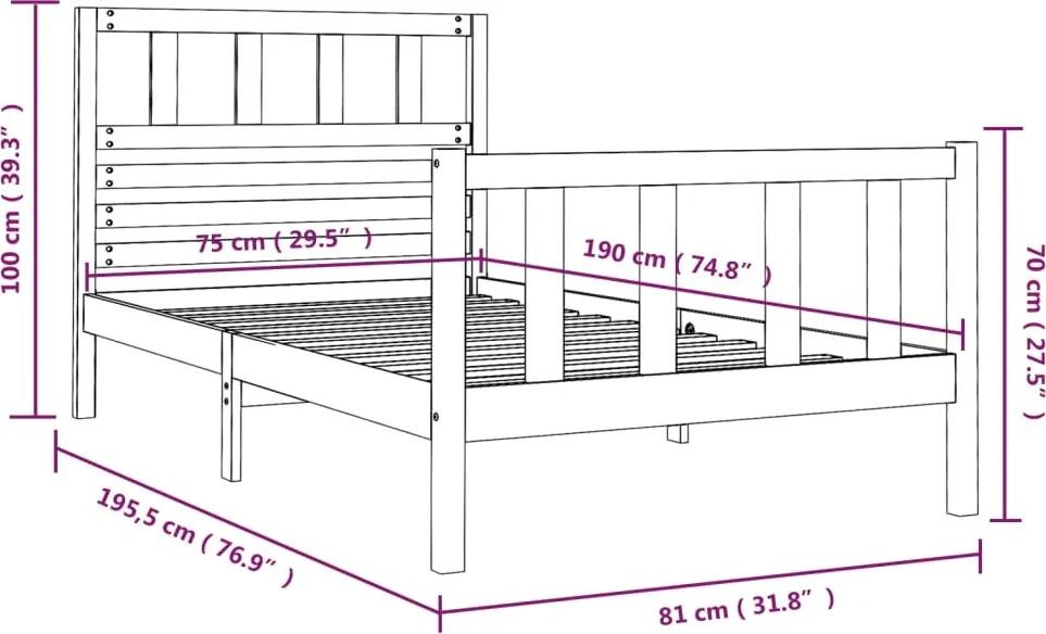 vidaXL Rám postele 75 x 190 cm Small Single masivní dřevo [3101116] Barva: Bílá