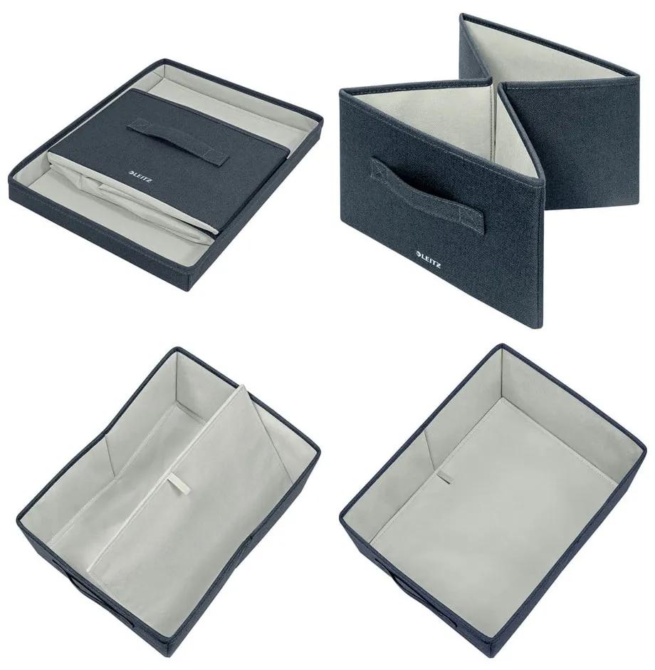 Tmavě šedé látkové úložné boxy v sadě 2 ks s víkem 28.5x38x20 cm – Leitz