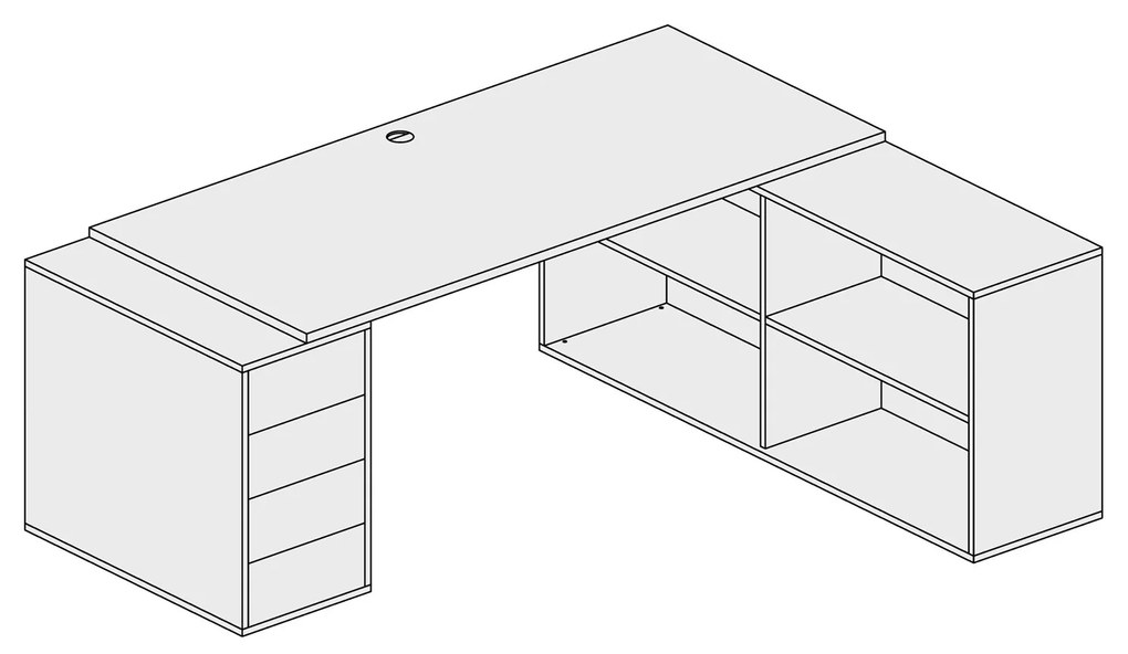 PLAN Kancelářský psací stůl s úložným prostorem BLOCK B04, dub přírodní/grafit