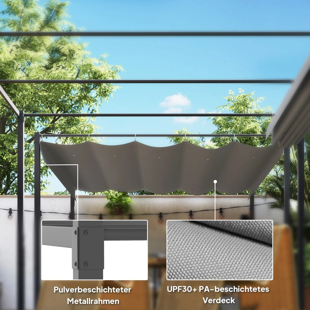zahradní pergola 3 x 3 m se stahovací střechou, pavilon, stínící stříška, UPF30+, šedá barva