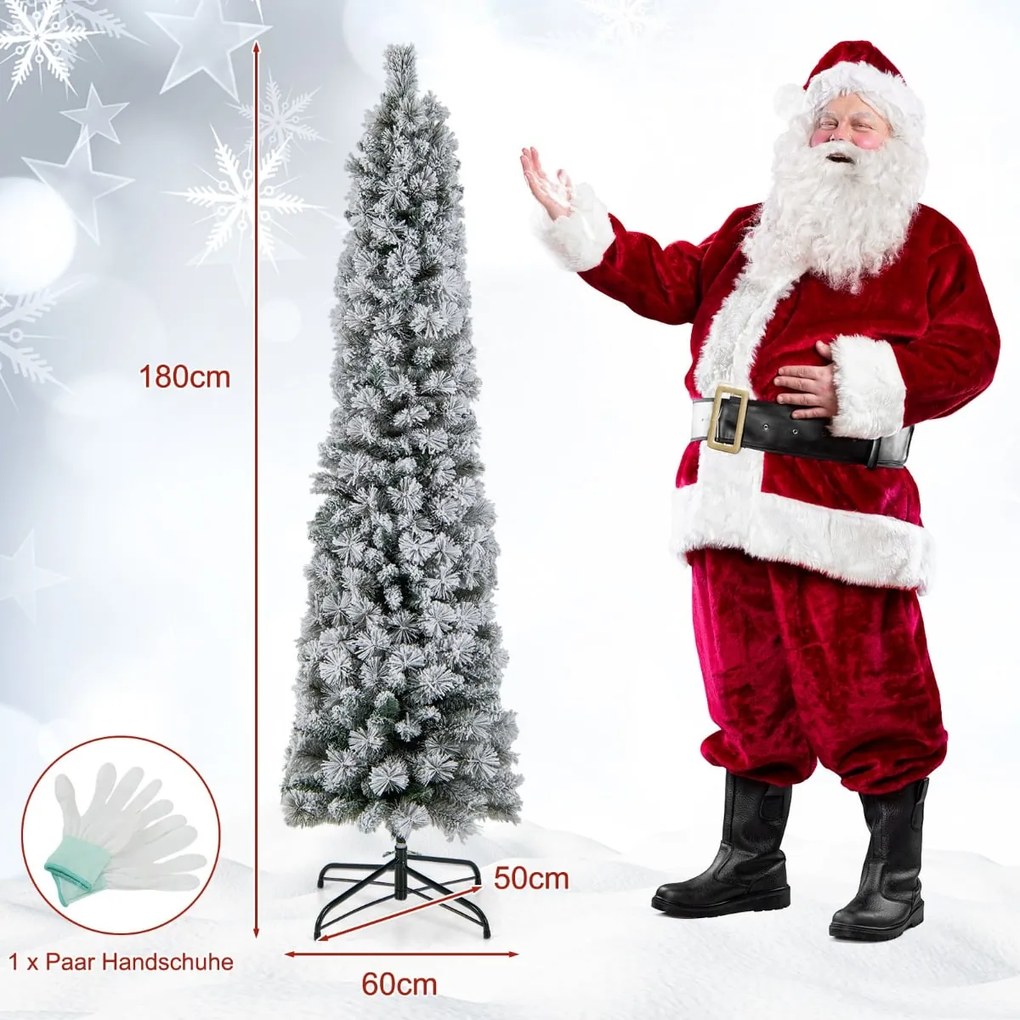 Costway 180 cm vánoční stromek zasněžený vánoční strom se 150 teplými bílými