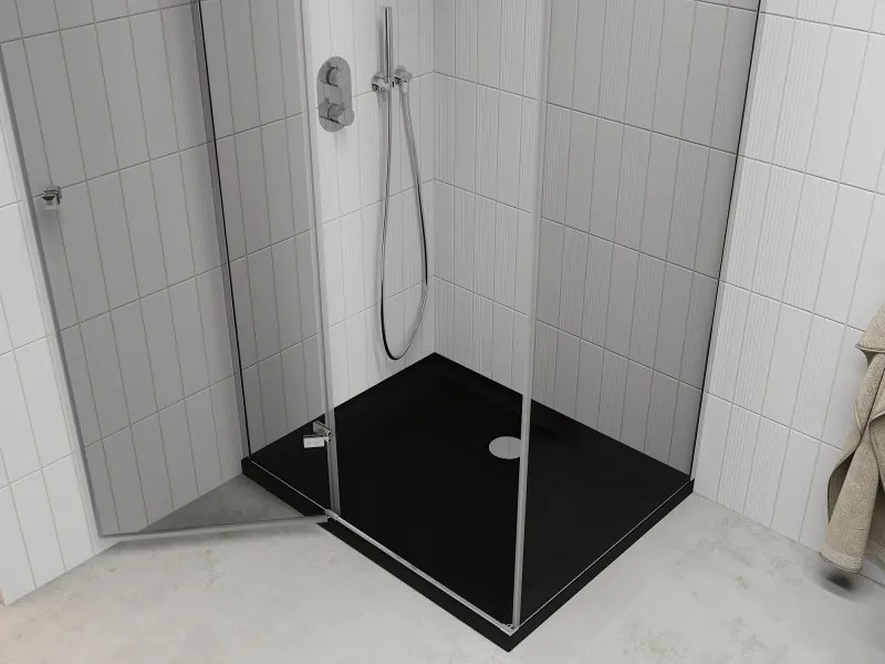Mexen Roma, sprchový kout s křídlovými dveřmi 80 (dveře) x 100 (stěna) cm, 6mm čiré sklo, chromový profil + slim sprchová vanička černá + chromový sifon, 854-080-100-01-00-4070