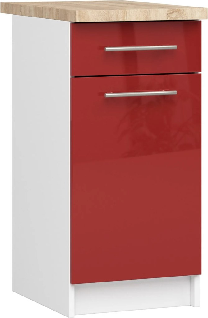 Kuchyňská skříňka Olivia S40 SZ1 bílá/červený lesk