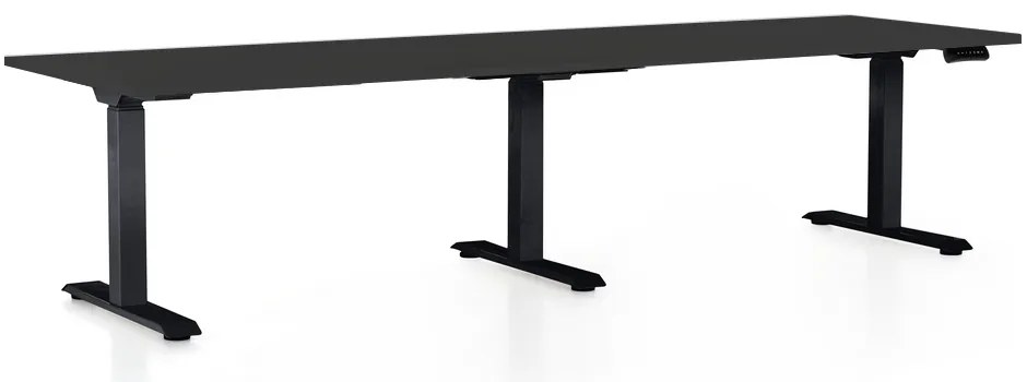 Výškově nastavitelný stůl OfficeTech Long, 260 x 80 cm, černá podnož, černá