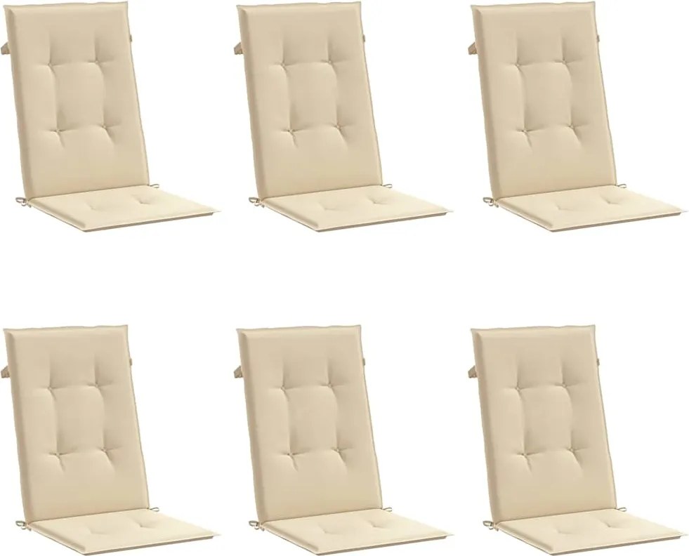 Podušky na židli vysoké opěradlo 6 ks béžové 120x50x3 cm textil 314107