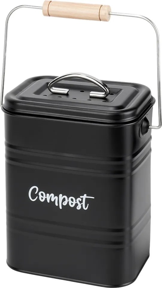 VILDE Kuchyňský kompostér s uhlíkovým filtrem, na bio odpad, kovový, černý, 3,5 l