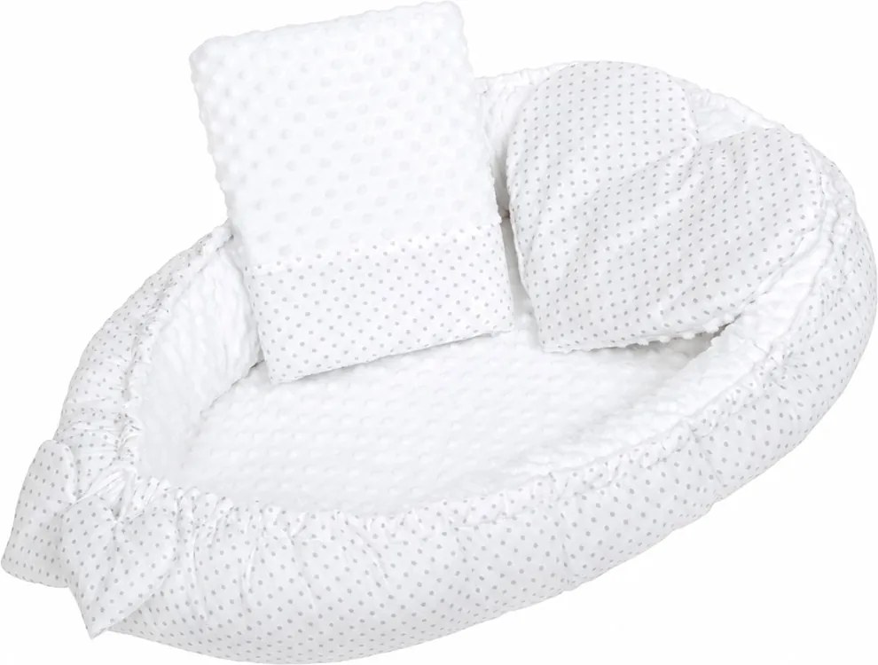 Luxusní hnízdečko s polštářkem a peřinkou New Baby z Minky Srdíčko bílé