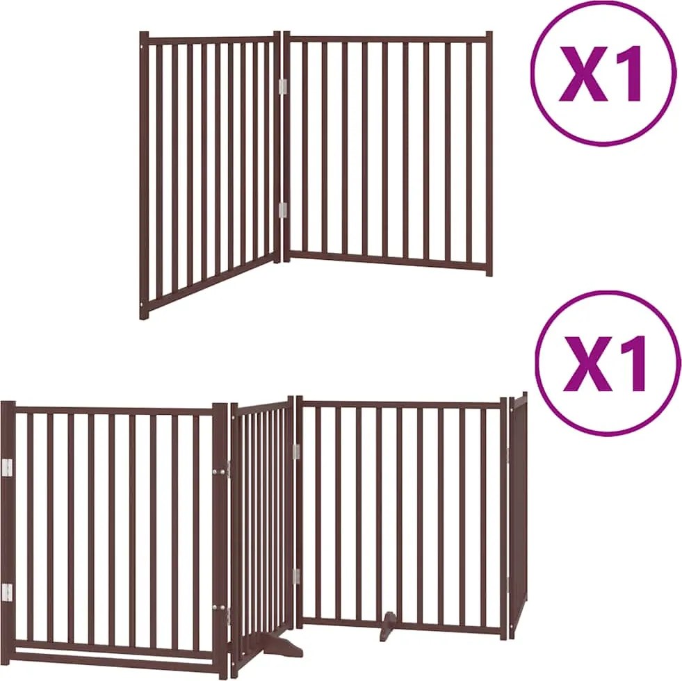 Zábrana pro psy s dvířky skládací 6 panelů hnědá 480 cm topol 3155749