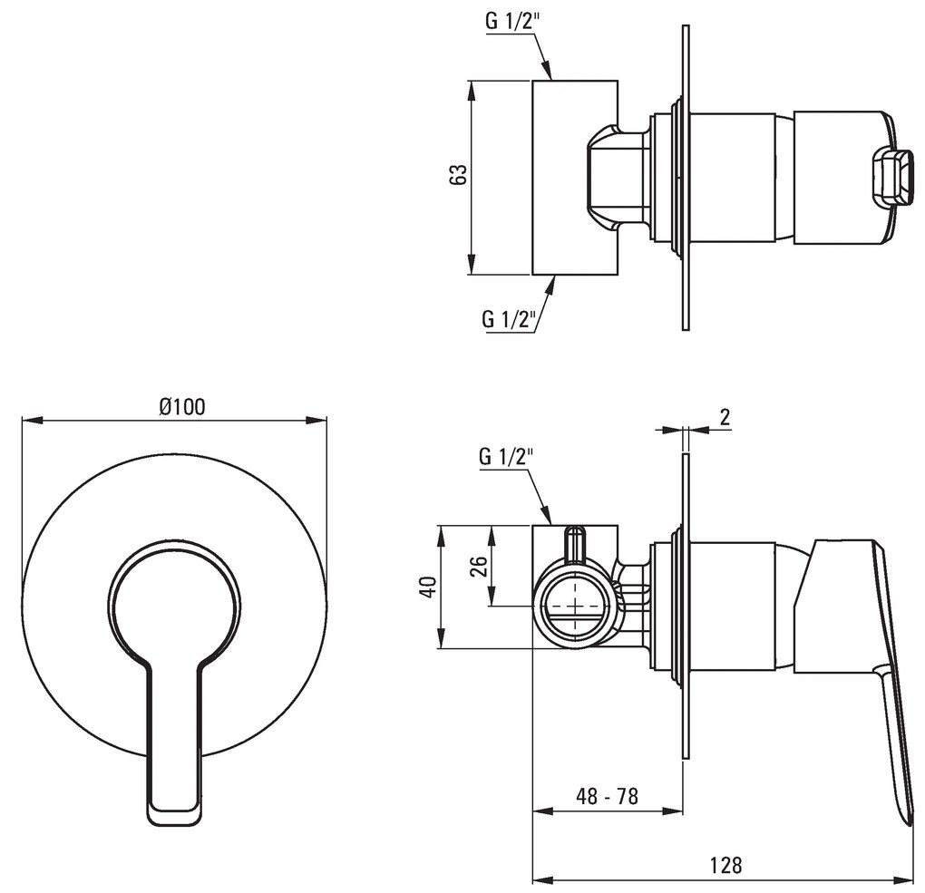Deante Arnika, 1-výstupová podomítková baterie bez přepínače, grafitová, BQA_D44L