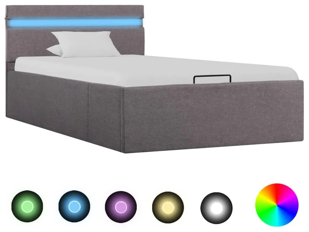 285625 vidaXL Zvedací rám postele s LED světlem taupe textil 100 x 200 cm