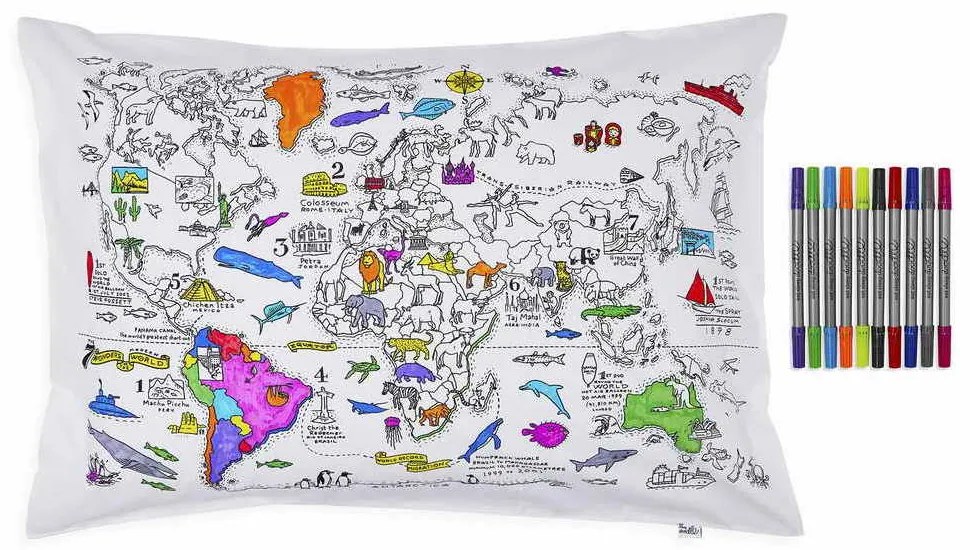 eatsleepdoodle Povlak na polštář - Doodle World Map