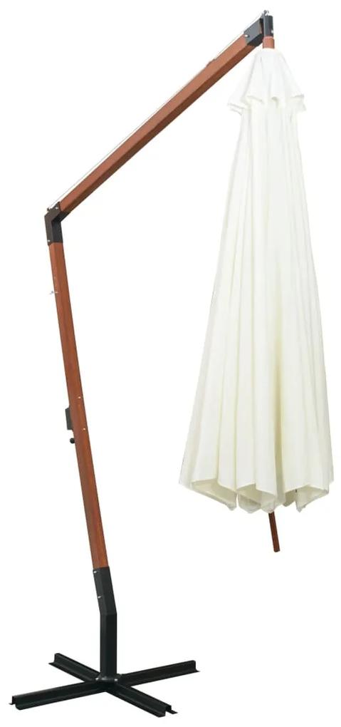 Závěsný slunečník s dřevěnou tyčí, 350 cm, bílá,  42966