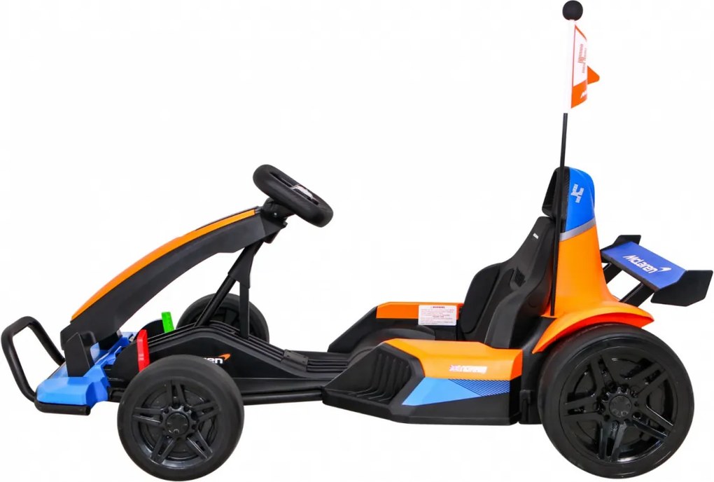 Ramiz Dětská motokára na baterie McLaren Drift oranžová + funkce driftu + sportovní sedadlo + LED světla