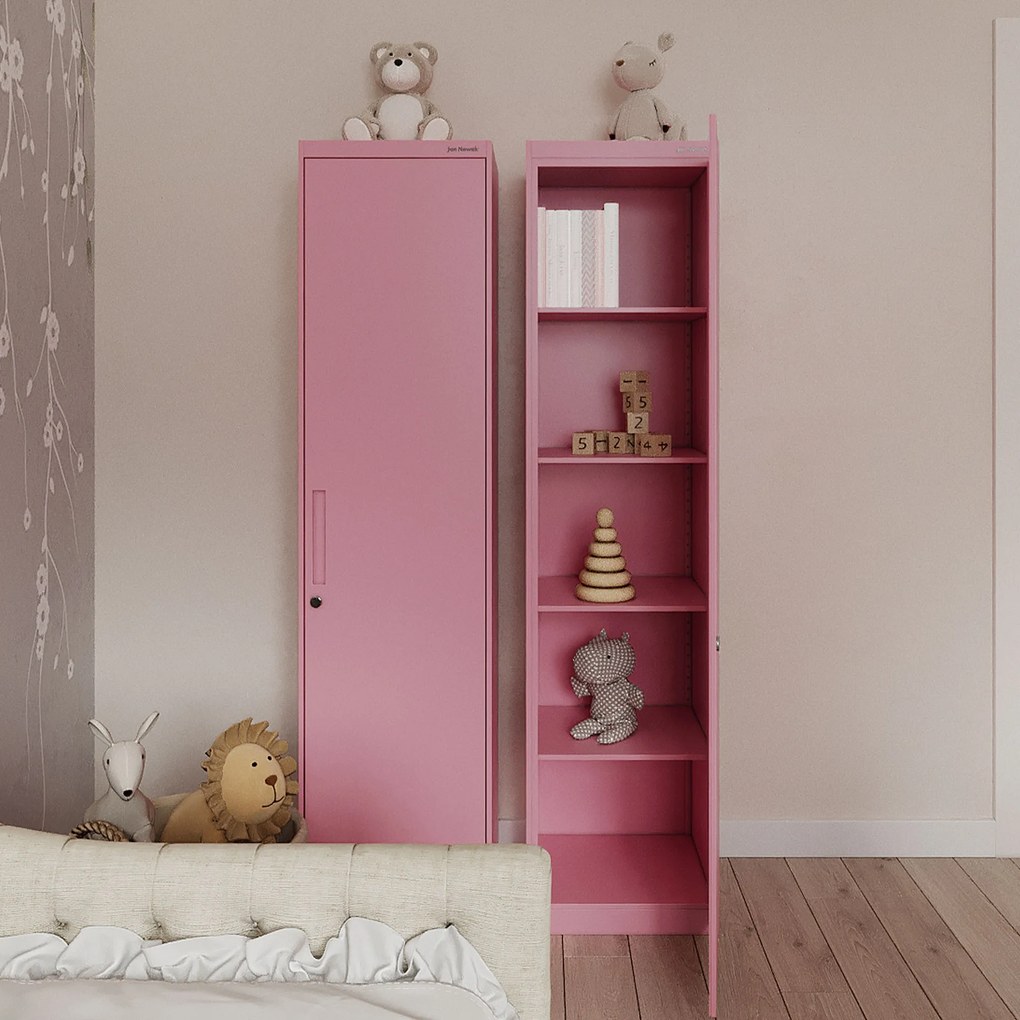 Úzká kovová kancelářská skříň na spisy a dokumenty, pudrově růžová, 450x1850x400 mm: ALEX Fresh Style