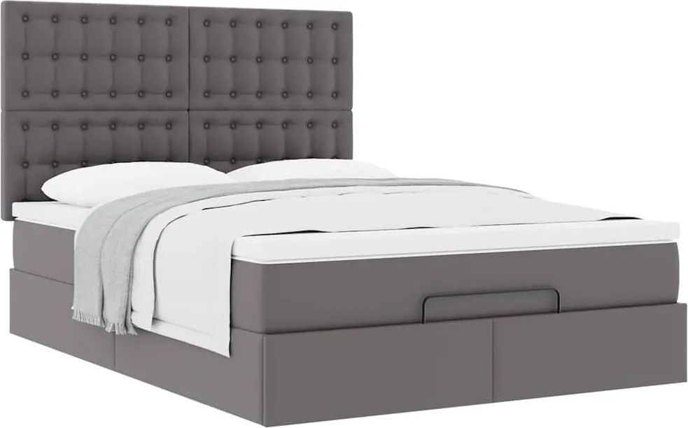 Osmanský rám postele s matrací šedá 140x190cm umělá kůže 3313004