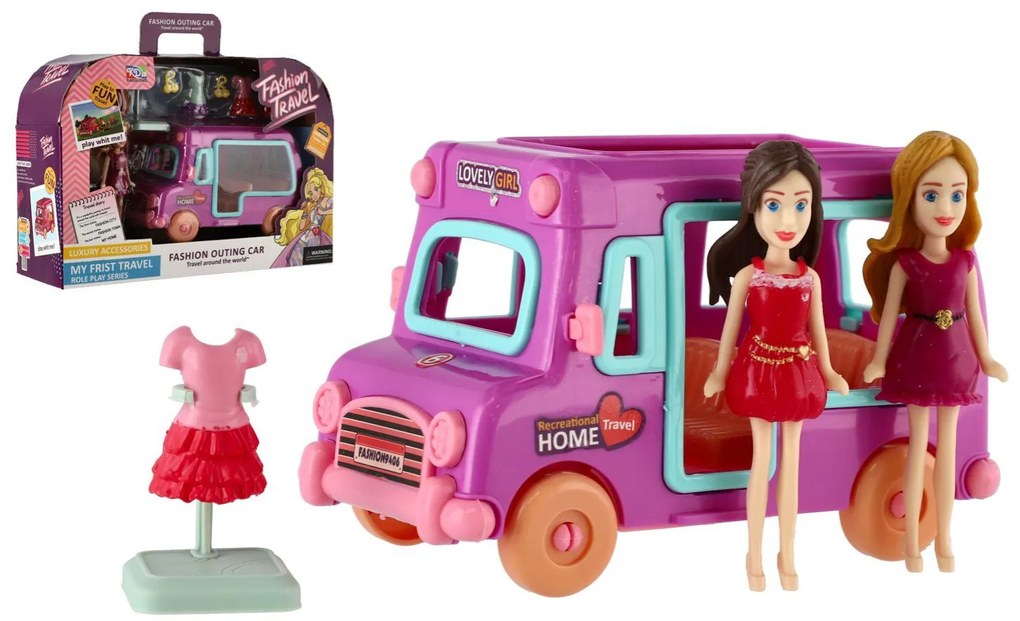 Panenky 2ks + auto plast s doplňky v krabici 23x17x8cm