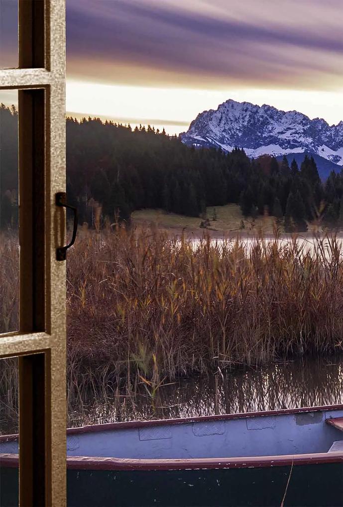 3D obraz okno loďka na jezeře Velikost (šířka x výška): 30x20 cm
