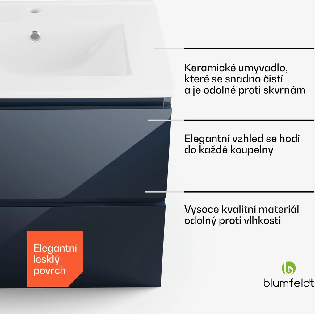 Blumfeldt Johnstone, umyvadlo a skříňka do koupelny, 60 cm, keramické umyvadlo, zavírání Soft-Close