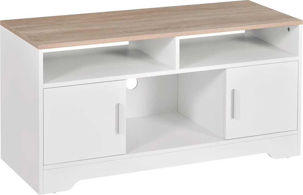 HOMCOM TV Skříňka pro Obývací Pokoj s Velkým Úložným Prostorem, Otevřené Police, Správa Kabelů, Klasický Design 105x40x52 cm Bílá | Aosom
