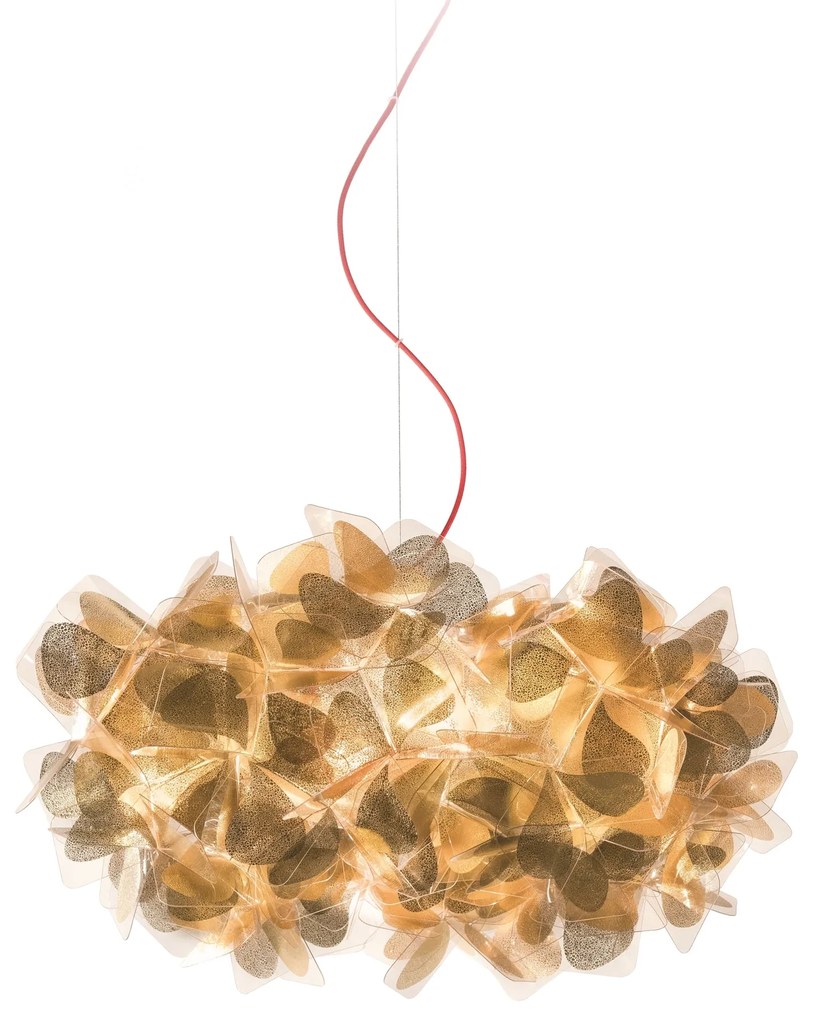 Slamp Clizia Mama Non Mama gold, designové svítidlo s červeným kabelem, 2x12W E27, prům. 53cm