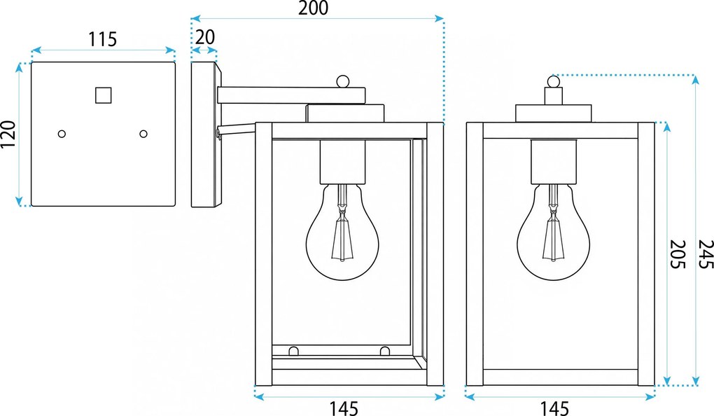 Toolight Toolight, JNH038-1G, venkovní nástěnné svítidlo se skleněnými tabulkami, 1× E27, IP44, černá matná, OSW-56224