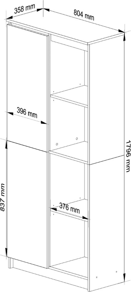 Regál Rexa 80 cm 1 skříňka a 4 police dub sonoma