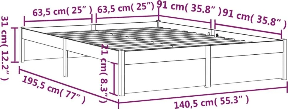 vidaXL Rám postele masivní dřevo 135 x 190 cm dvojlůžko [814928] Barva: Přírodní