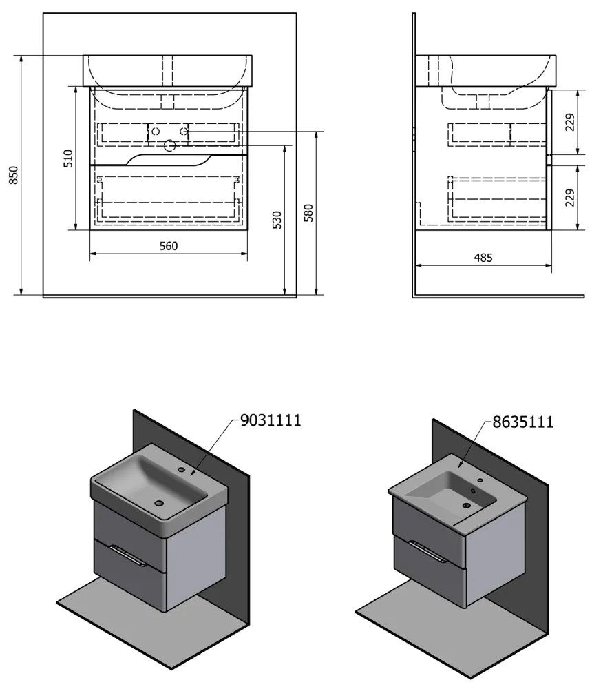 Sapho MEDIENA umyvadlová skříňka 57x50,7x48,5cm, bílá mat/bílá mat MD060
