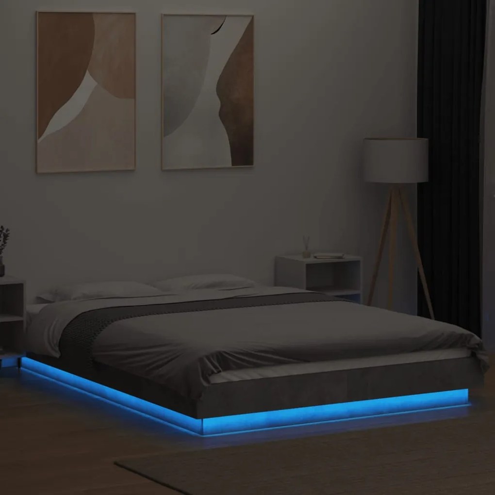 Rám postele s LED osvětlením betonově šedý 135x190 cm kompozit 3281136