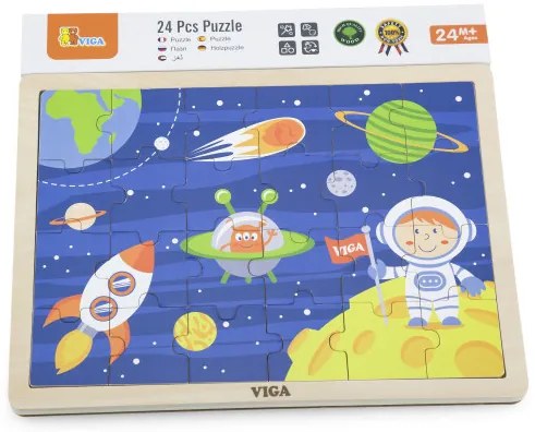 Dřevěné puzzle pro děti Viga 51461 – Vesmírné dobrodružství, 24 dílků