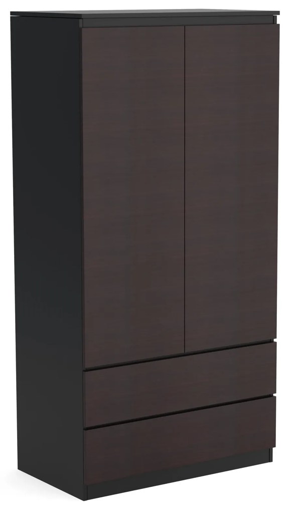 Šatní skříň 90cm se 2 zásuvkami a věšákem LUNE Černá/Wenge
