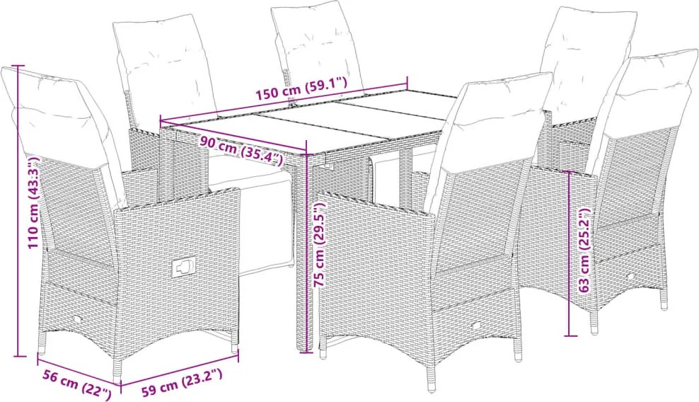 7dílný zahradní bistro set s poduškami hnědý polyratan 3276918