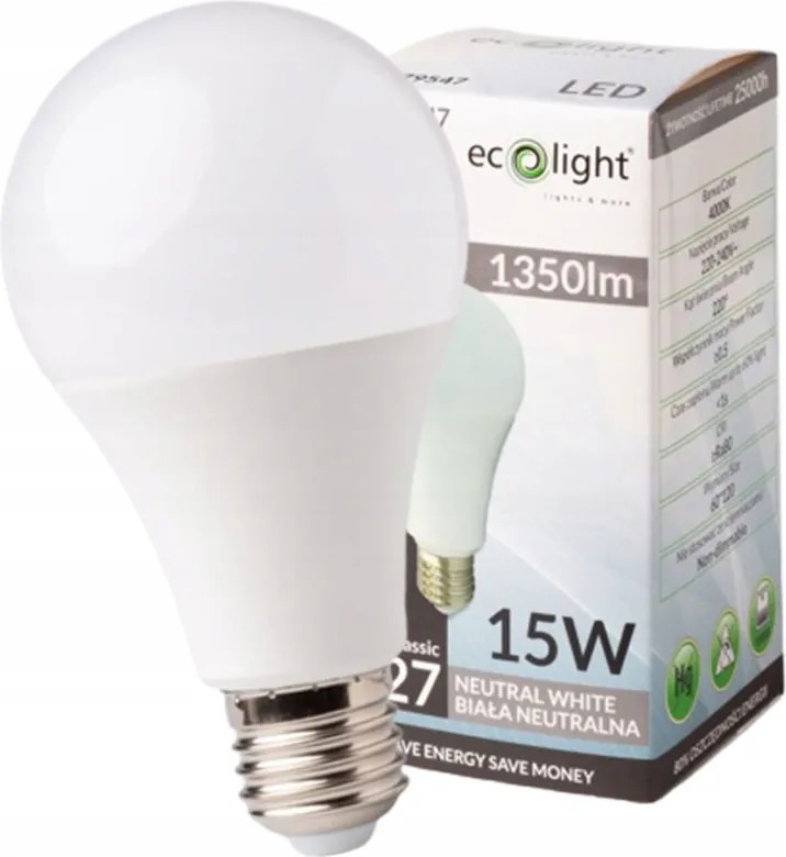 ECOLIGHT LED žárovka - E27 - 15W - 1350Lm - neutrální bílá 4000K Eco Light 230V