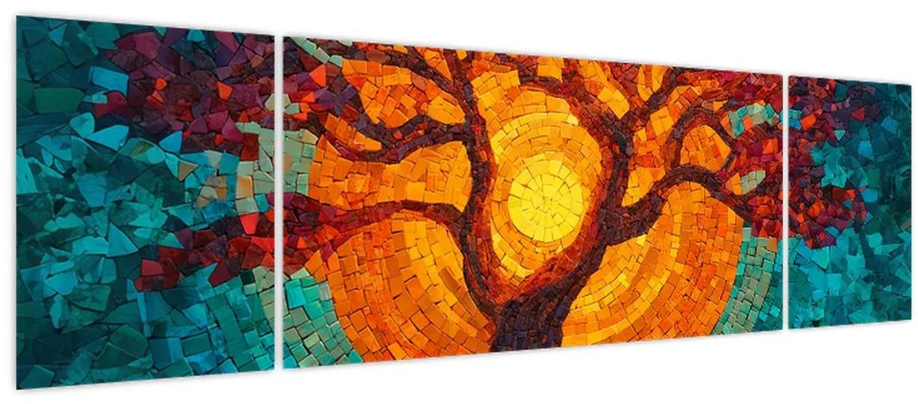 Obraz - Strom života a slunce v mozaice (170x50 cm)