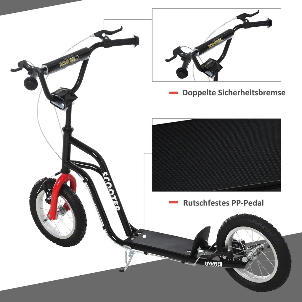 HOMCOM Dětská koloběžka Scooter Městská koloběžka od 5 let s 12palcovými pneumatikami v černé barvě 120x58x75-80 cm pro bezpečnou zábavu při jízdě | …