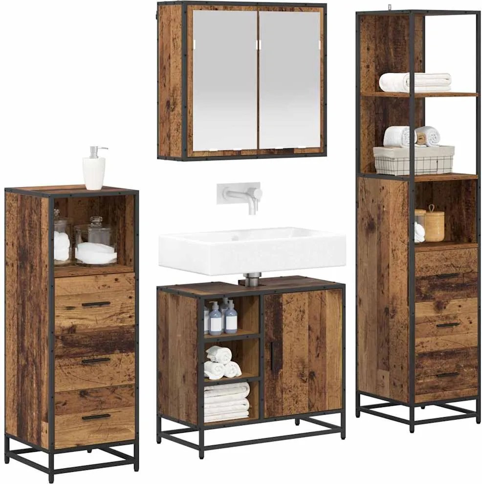 Sada koupelnového nábytku 4 ks Staré dřevo 65 x 33 x 60 cm 3402411